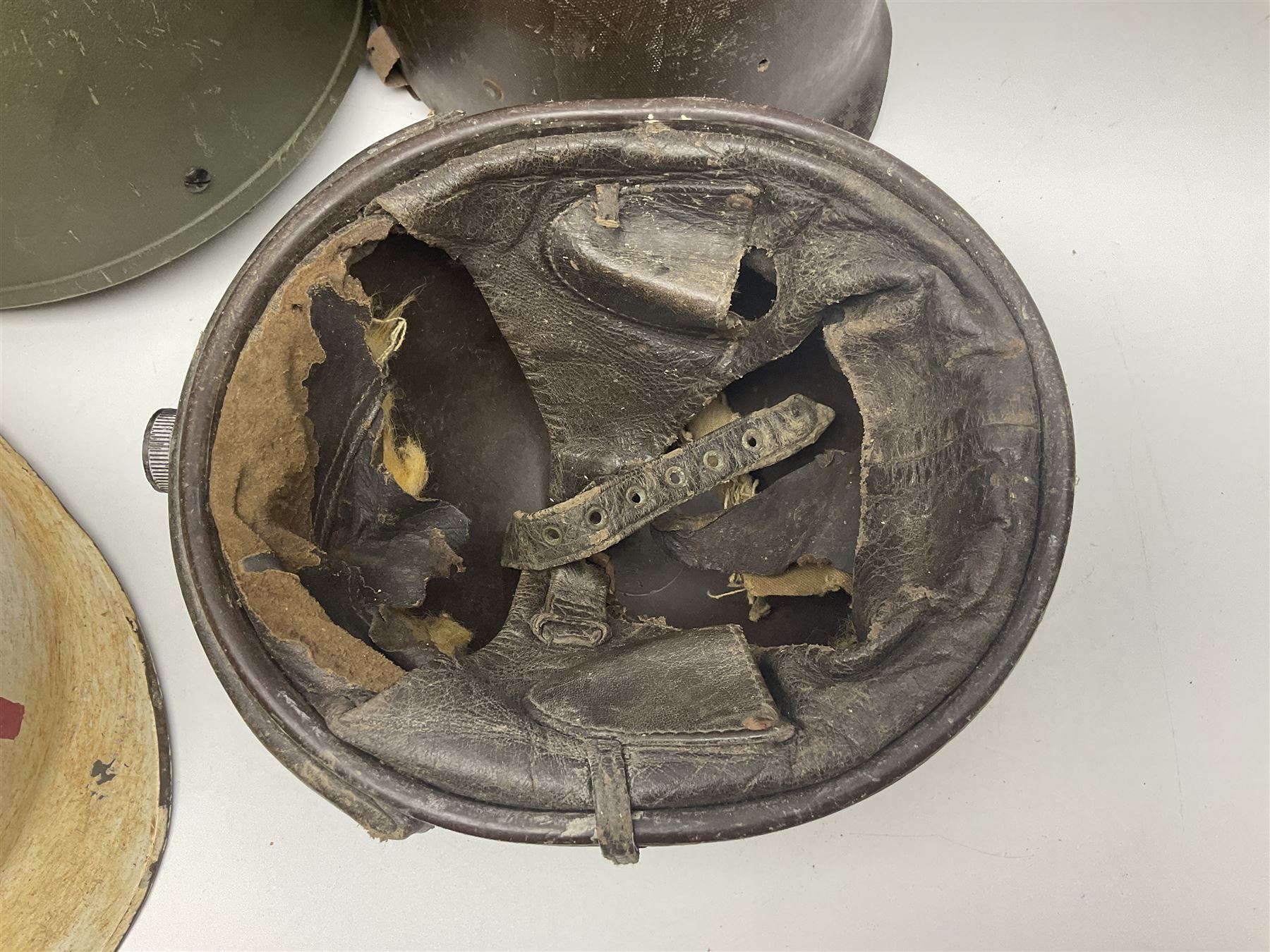 Six various helmets/liner including WW2 French Tank & Motorcycle helmet ...